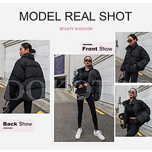 Dokotoo Puffer Jacket Womens Winter Casual Quilted Jackets Fashion Fall Full Zip Up Long Sleeve Drop Shoulder Oversized Stand Collar Padded Coats Baggy Warm Outerwear with Pockets Black X-Large