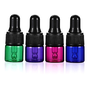 Elfenstall- 48Pcs/lot Small Dropper Bottles Colorful 1ml 1/4 Dram Essential Oil Glass Bottle Empty Lotion Perfume Sample Vials With Glass Eye Dropper + 1pc Clean Cloth + 2pc 1ml Dropper