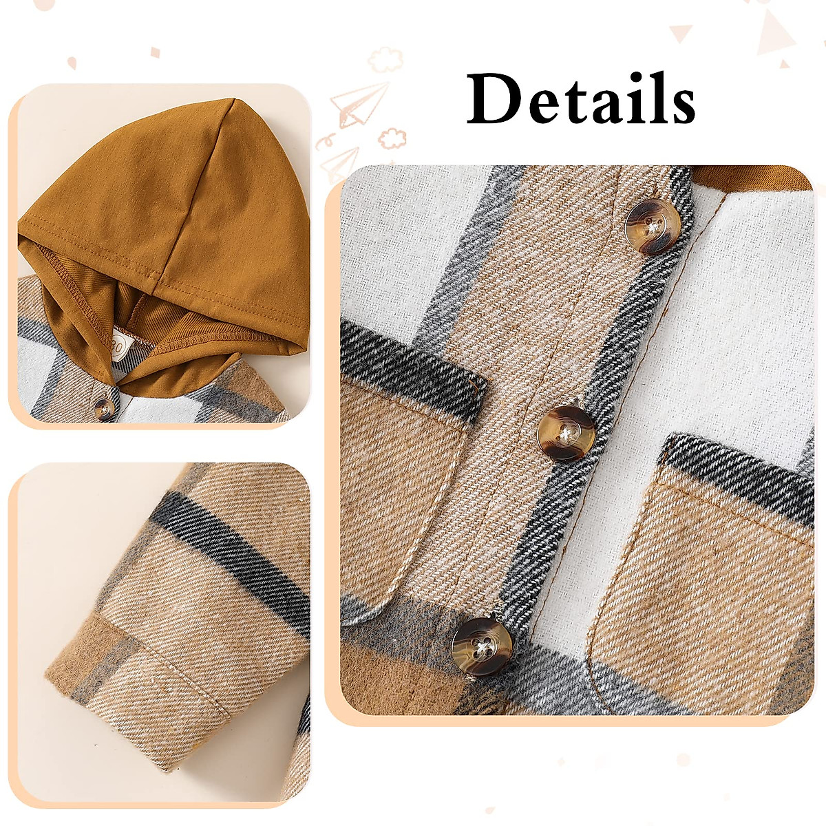 GRNSHTS Toddler Baby Boy Clothes Long Sleeve Tops Plaid Hoodie Sweatshirt + Sweatpants Little Boy Fall Winter Outfits Set(Brown,3-4T)