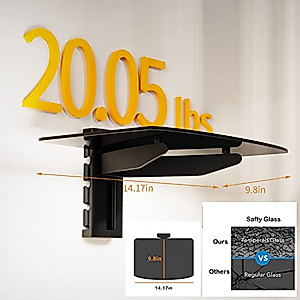 Floating Entertainment Center Shelf, Projector Wall Mount DVD Shelf, Floating Entertainment Center Bracket Under TV for Cable Boxes/Games Console/DVR/TV Accessories, Black (Glass Black 1)