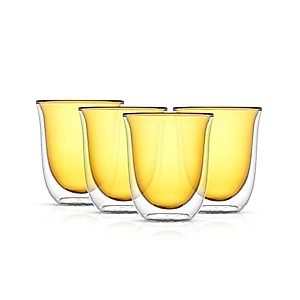 JoyJolt Glass Thermal Glass – 4pcs Borosilicate Glass Cup Set - Double Wall Glass Latte Mug - Ice Coffee Glass Cups for Hot and Cold Drinks – Durable and Dishwasher-Safe Glass Cup Double Wall – 8.4oz