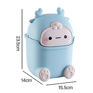 Mini Trash Can, Cute Cartoon Mini Wastebasket Trash Can with Swing Lid Reusable Plastic Small Wastebasket Tiny Desktop Waste Garbage Bin(Pink)