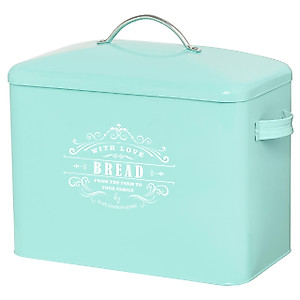 Extra Large Teal Farmhouse Bread Box for Kitchen Countertop - Breadbox Holder Fits 2+ Loaves - Bread Storage Container Bin - Rustic Bread Keeper Vintage Metal Kitchen Decor for Counter(Bread Box)