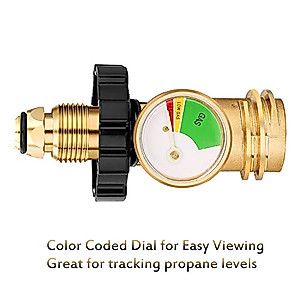 WADEO Upgraded POL Propane Tank Adapter with Gauge Converts POL LP Tank Service Valve to QCC1 / Type 1, Universal Propane Tank Gauge for Propane Cylinder, BBQ Gas Grill, Heater