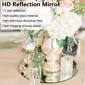DARENYI 12 inch Glass Round Mirror, Frameless Wall Mounted Mirror Self Adhesive Circle Mirror, Round Mirror Plate Trays for Home Bathroom Living Room