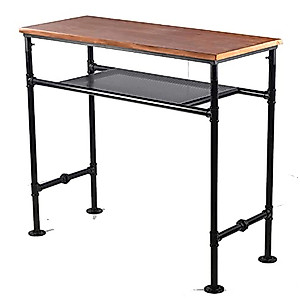 Diwhy 5 Piece Bar Table and Barstool Set Industrial Rectangular Pipe Dining Pub Bar Table and Kitchen Counter Height Adjustable Stool with Backrest Black (1 Table + 4 Chairs)