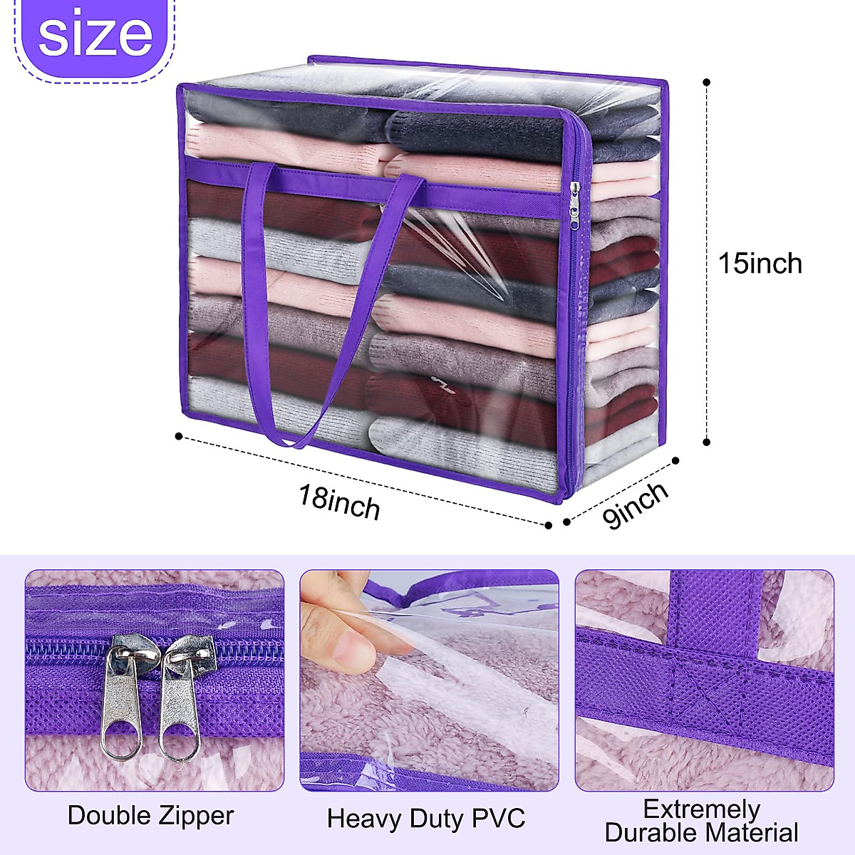 Budding Joy 6 Pack Clear Zippered Storage Bags for Clothes,40L Closet Organizers and Storage Containers Vinyl Moving Bag for Bedding, Linen, Blankets, Comforters, Clothing & Toys