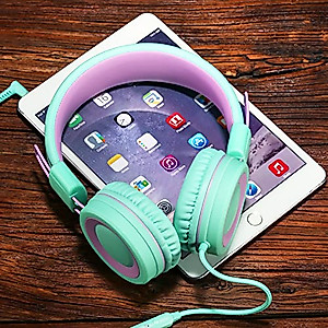 POWMEE P10 Kids Headphones with Microphone Stereo Headphones for Children Boys Girls,Adjustable 85dB/94dB Volume Control Foldable On-Ear Headphone with Microphone for School/PC/Cellphone(Green)