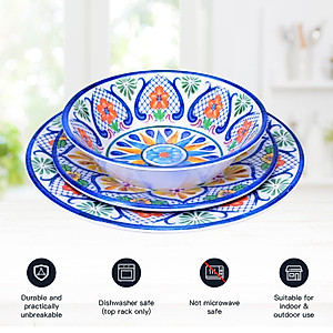 Melamine Dinnerware sets: Bisphenol A-free,Dishwasher Safe dinnerware sets,Non-breakable melamine plates,Service for 4 (12pcs) plates and bowls sets Ideal for indoors and outdoors Picnic, Camping.