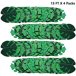 4 Pieces 13 Feet Palm Tropical Banner Palm Leaf Banner Hawaii Luau Party Leaves Banner Green Leaf Banner for Birthday Party Summer Beach Theme Wedding Picnic Party Decorations