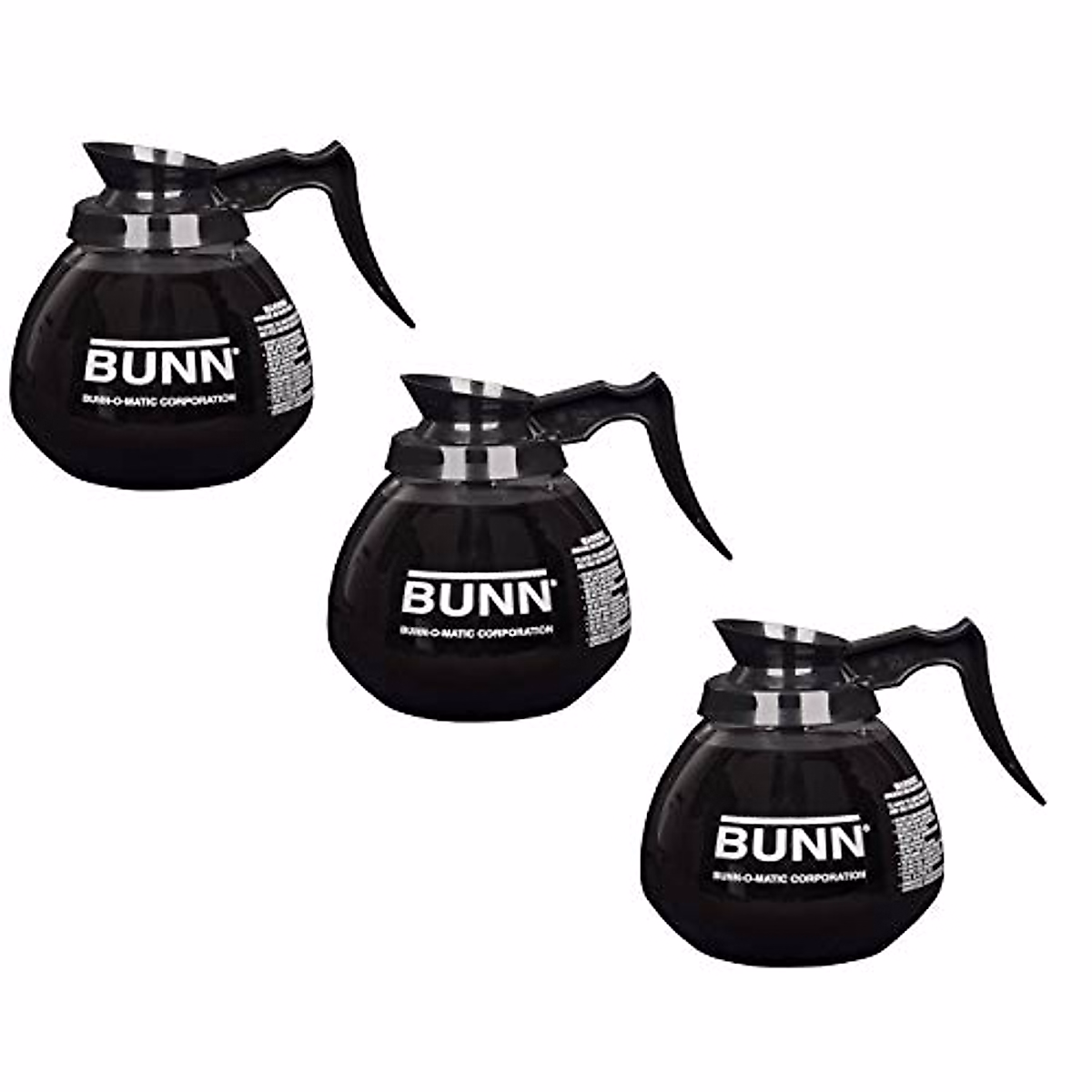 BUNN Coffee Pot Decanter/Carafe Black Regular - New Glass Design Shape - Ergonomic Handle - 12 Cup Capacity (Pack of 3)