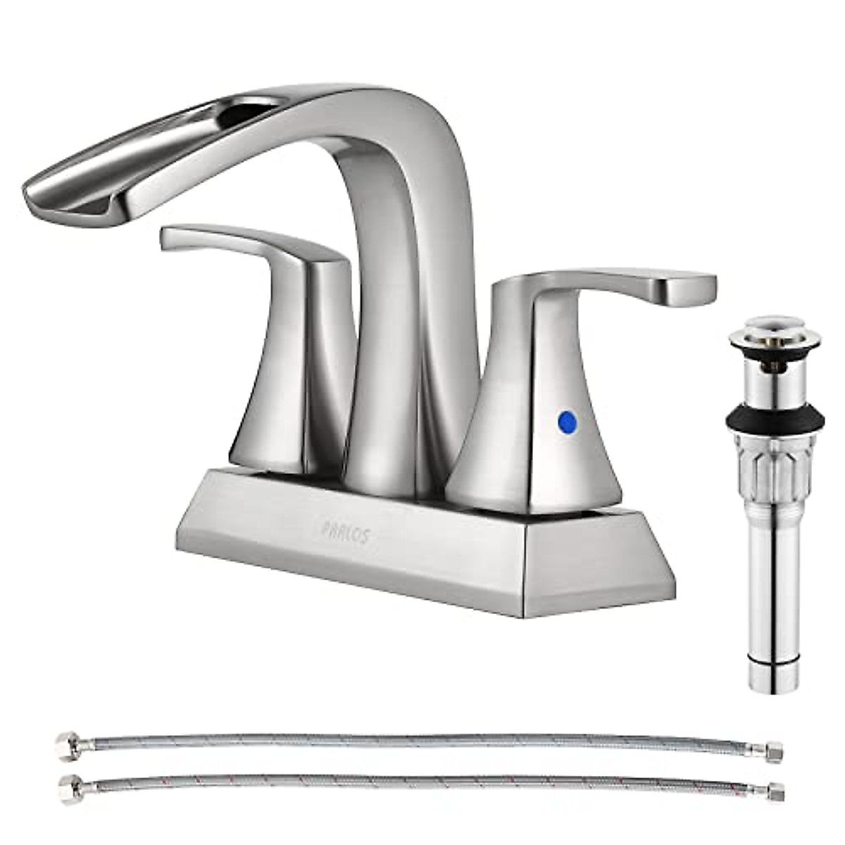 PARLOS 2 Handles Waterfall Bathroom Faucet with Pop-up Drain and Faucet Supply Lines, Brushed Nickel, Doris 14068