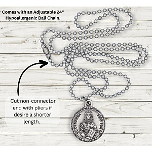 Saint Dymphna Necklace Patron Saint of Anxiety, Stress, and Mental Health Catholic Jewelry - Silver Oxidized Round 7/8" St Dymphna Medal with 24" Adjustable Hypoallergenic Ball Chain - Made in Italy