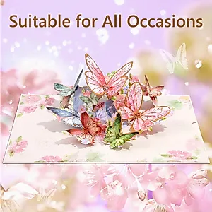 GUAGUA Colorful Butterfly Birthday Card, 3D Greeting Pop up Card with Envelopes for Any Occasion, Birthday Valentines Day Thank You Foldable Dazzle Butterfly Greeting Card for Girls Women Friends Gift