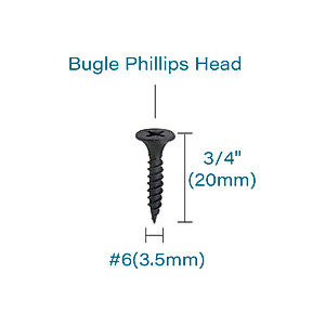 IMScrews 100pcs #6 x 3/4" Flat Head Phillips Drywall Screws Fine Thread Sharp Point Wood Screw, Carbon Steel 1022A, Black Phosphate