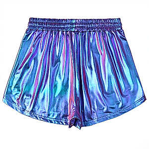 Women's Metallic Shorts Purple Mermaid Yoga Shiny Sparkly X Large Outfit Short Pants