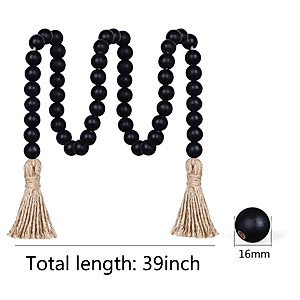 Meplait 39in Wood Bead Garland Farmhouse with Tassels,Versatile Prayer Beads Boho Chic Wall Hanging Home Decor (Black)