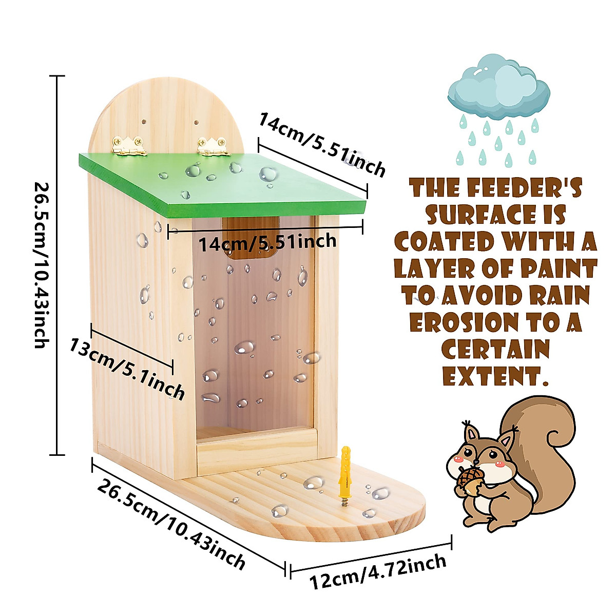 Wehhbtye Squirrel Feeder Box-Wood Handcrafted Chipmunk Picnic Table Feeder Bench Feeders,Pine House with Screws for Squirrel Feeding Station Hanging Outside Garden Yard(Assembly Hardware Included)