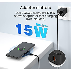 Eazpower Wireless Phone Charger Pad for Popsocket/OtterBox/Thick Cases Up to 10mm, 15W Max Wireless Charging Pad Compatible with iPhone 15/14/13/12/11 and Samsung Galaxy S23/S22 (Adapter Included)