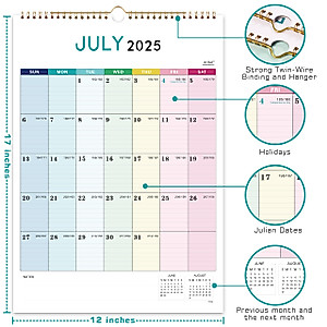 Wall Calendar 2023-2024 - Calendar 2023-2024, Jan. 2023 - Jun. 2024, 12" x 17", 2023 Wall Calendar with Thick Paper, Twin-Wire Binding + Hanging Hook + Large Blocks with Julian Dates - Colorful Lump