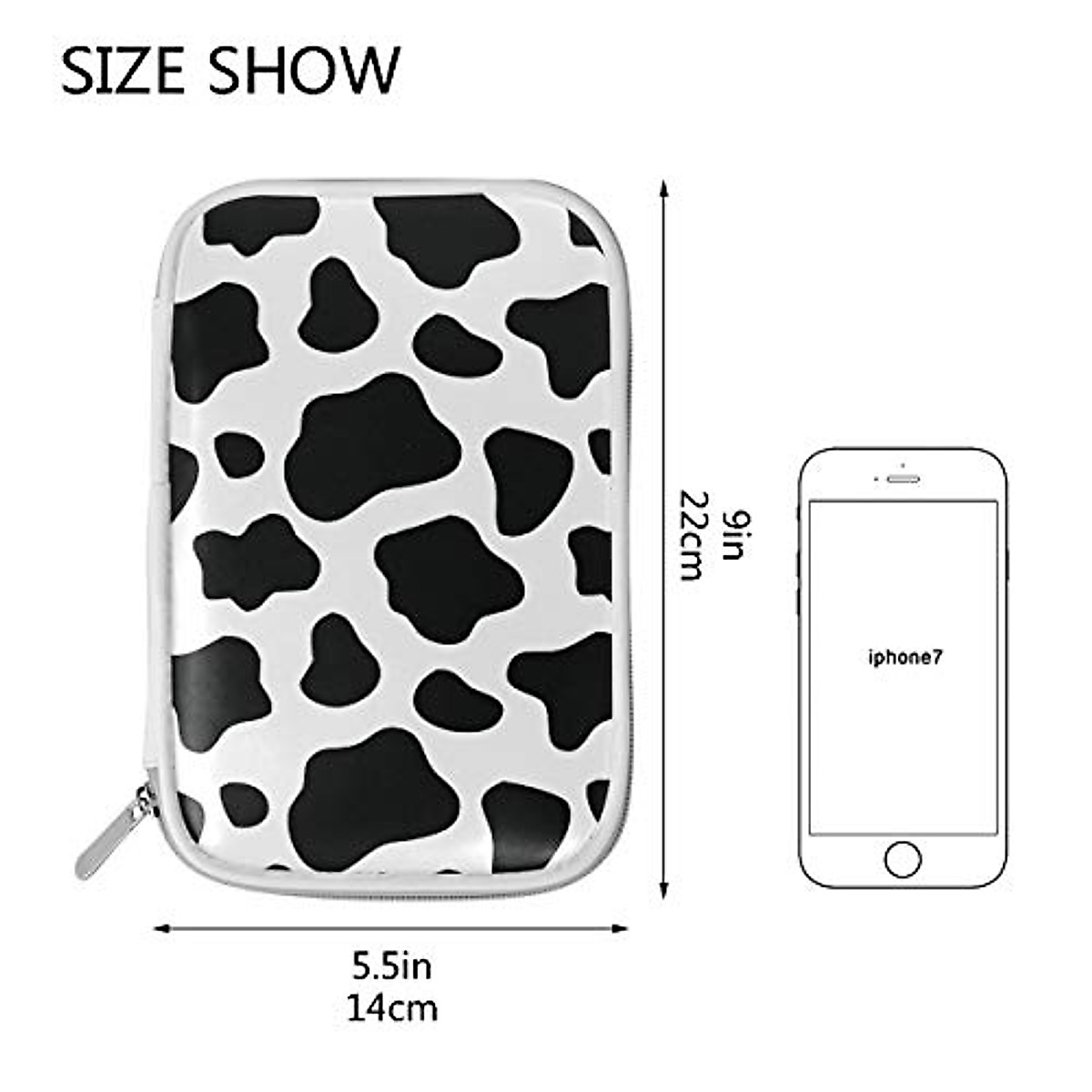 Bardic Pen Pencil Case Black White Cow Print Makeup Brush Bag Travel Organizer Cosmetic Pouch Passport Holder for Men Women