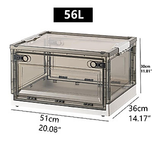 Gemdeck Large Plastic Clear Stackable Folding Storage Bins with Lids and Wheels 56L Collapsible Closet Organizer Storage Box
