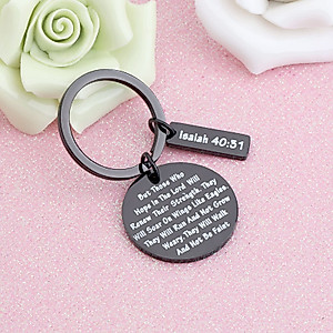 FEELMEM Christian Keychain Soar on Wings Like Eagles Isaiah 40:31 Bible Verse Keychain Religious Jewelry Encouragement Gift (40:31-black)