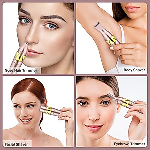 Augot Hair Removal for Women, 4 in 1 Painless Facial Hair Remover, Rechargeable Bikini Trimmer Portable Electric Shaver Flawless Epilator Razors for Women Pubic Eyebrow Nose Lip Face Leg Body Hair