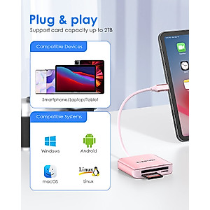 LENTION USB C to CF/SD/Micro SD Multi Card Reader, SD 3.0 Card Adapter Compatible 2023-2016 MacBook Pro 13/15/16/M1, New Mac Air/iPad Pro/Surface, Chromebook, S20/S10/Note, More (CB-C8s (Pink)