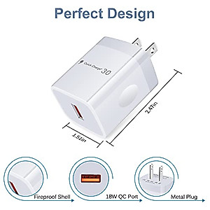 Fast Charging Wall Charger & Cable for Samsung Galaxy, Google Pixel, Moto & More - Quick Charge 3.0 USB C Brick with 6FT Cord