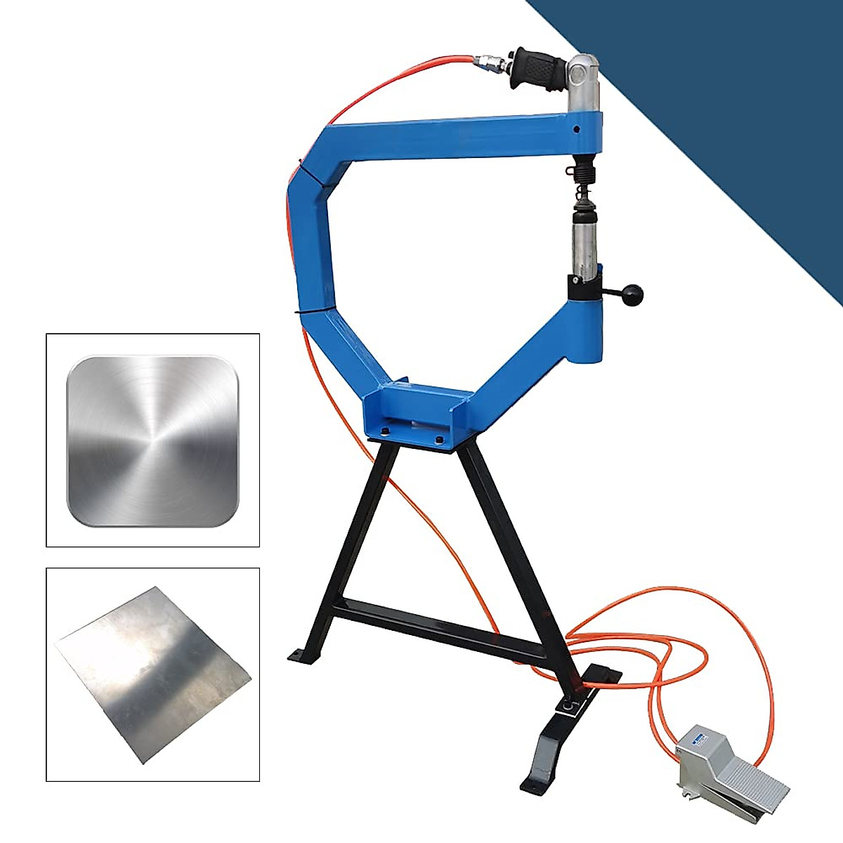 TOOL1SHOoo 4" Throat Pneumatic Planishing Hammer with Cast Iron Stand & Pedal, Pneumatic Planishing Hammer 4" Throat Airpress Tool w/Steel Stand, Anvil 1/2/3"