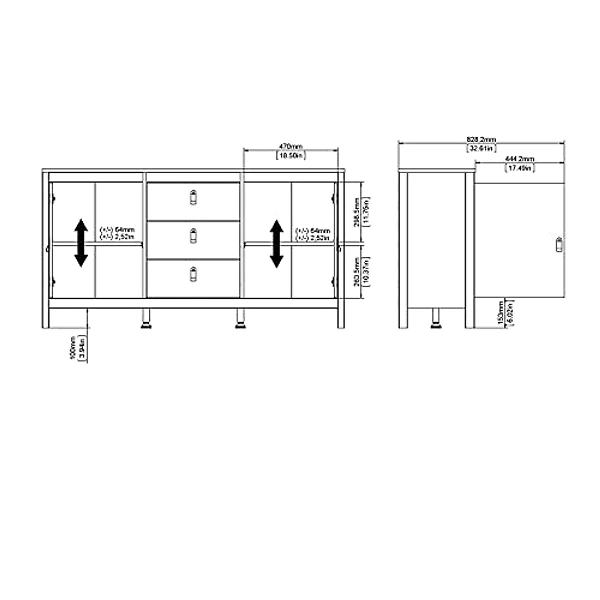 Tvilum, White Madrid 2 Door Sideboard with 3 Drawers