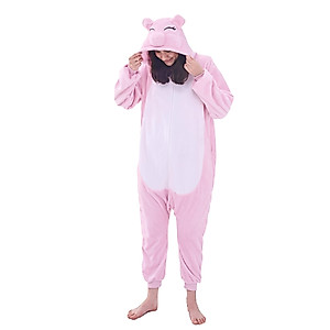 NEWCOSPLAY Unisex Adult Pink Pig Onesie Pajamas Animal One Piece Costume Cosplay Sleepwear (Pink Pig, X-Large)