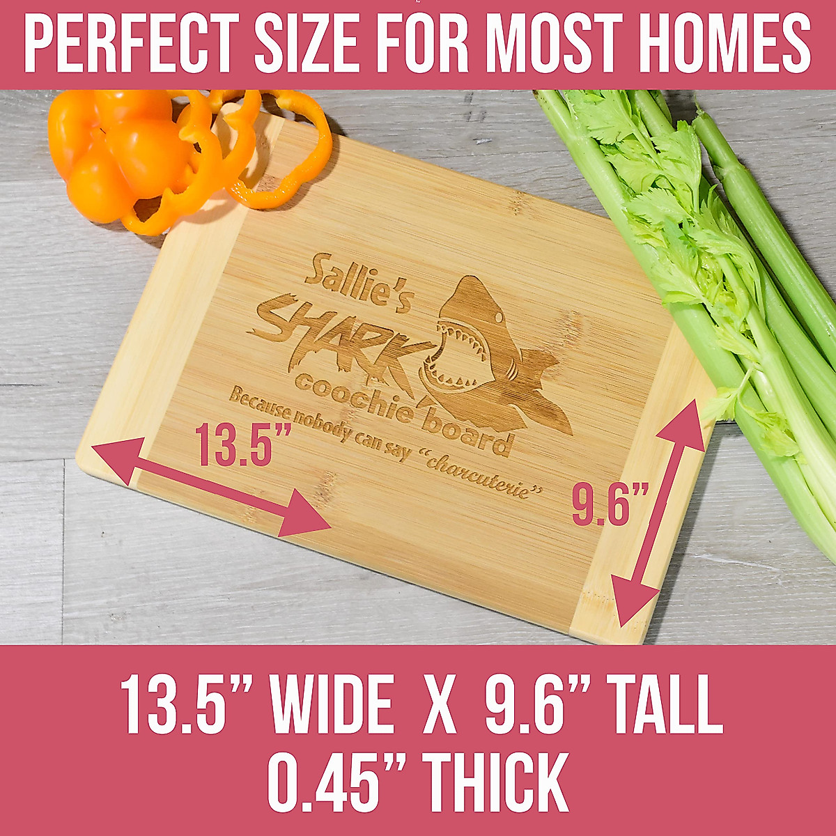 Brew City Engraving –Sharkcoochie, Bad Cook/Chef & Other Funny Designs – Personalized Laser Engraved Bamboo Cutting Boards – Great Gag Gift for Friends, Relatives, Husband, Wife –Shark Coochie Board