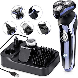 Electric Razor for Men, 4 in 1 Rotary Men Shaver Beard Trimmer, Electric Shaver Waterproof USB Fast Charging, Cordless Beard, Nose, Hair Trimmer, Men Electric Razor Best Gift for Dad, Boyfriend