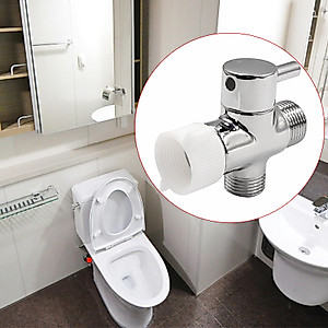Miayaya Bidet T Adapter with Shut off Valve 3 Way Connector 7/8" 1/2" Brass Plating T Valve for Toilet Bidet