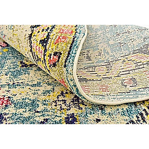 Unique Loom Monterey Collection Vintage Bohemian Inspired with Distressed Tribal Design Area Rug, Round 8' 0" x 8' 0", Blue/Yellow