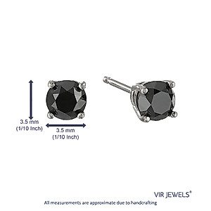 Vir Jewels 1/2 cttw Black Diamond Stud Earrings 14K White Gold Round Push Backs Prong Set