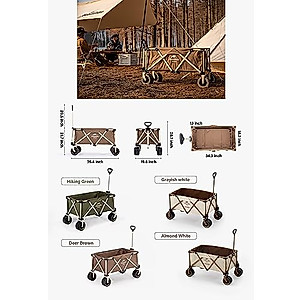 Naturehike Collapsible Outdoor Utility Folding Wagon, Heavy Duty Beach Wagon Cart, Large Capacity Foldable Grocery Wagon for auto Camping Garden Sports Outdoor Use (Almond White)