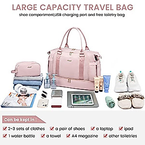 Gym Bag LOVEVOOK Travel Duffel Bag with USB Charging Port,Weekender Bags for Women with Shoe Compartment,Carry on Overnight Bag with Toiletry Bag,Hospital Bags for Labor and Deliver