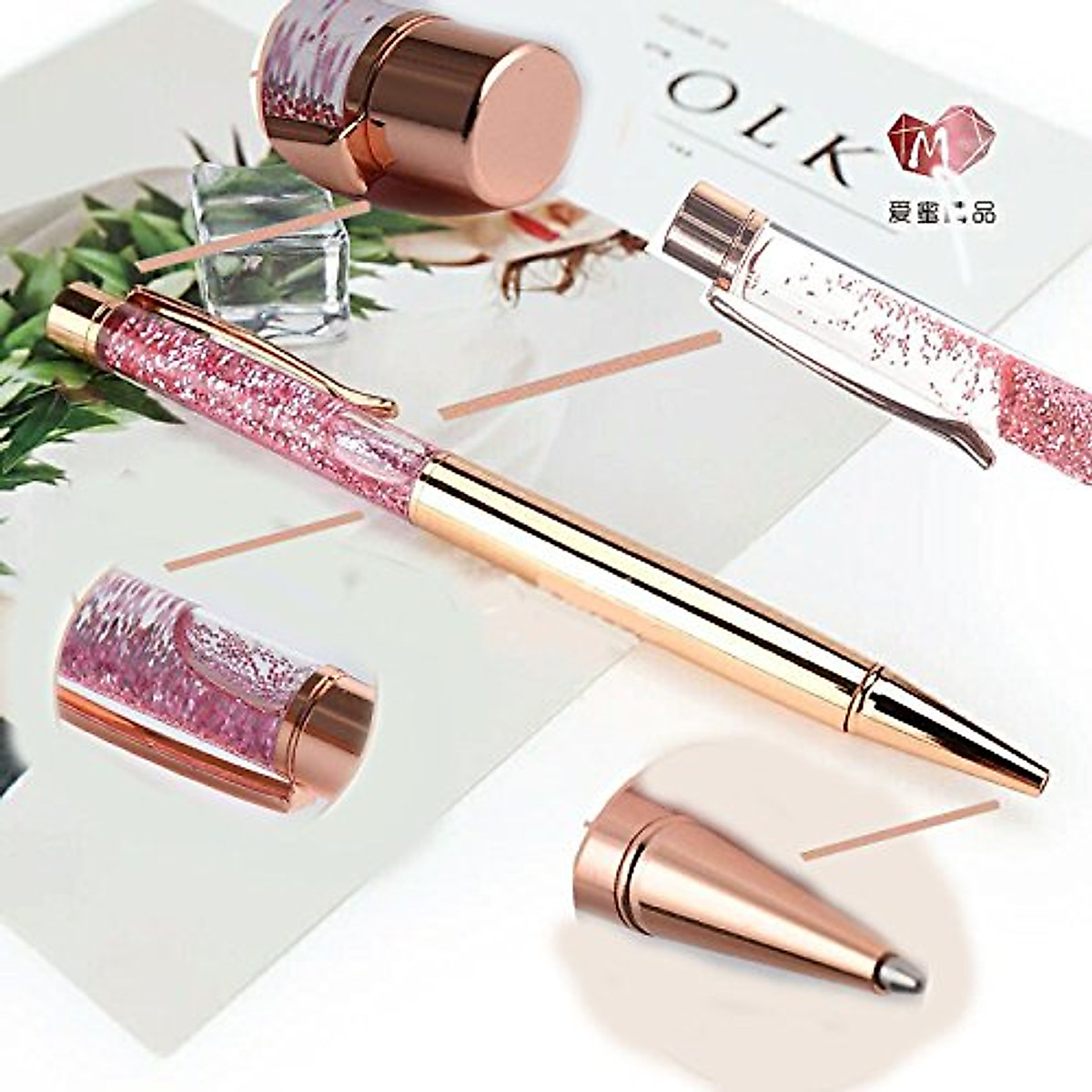Ballpoint Pens,Rose Gold Metal Pen Refills Bling Glitter Sand glass Advertisement Pen Black Ink for Office Supplies