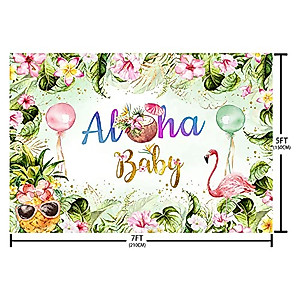 AIBIIN 7x5ft Aloha Baby Shower Backdrop Summer Hawaiian Oh Baby Party Decorations Tropical Floral Flamingo Pineapple Tiki Themed Photography Background Banner Photoshoot Props