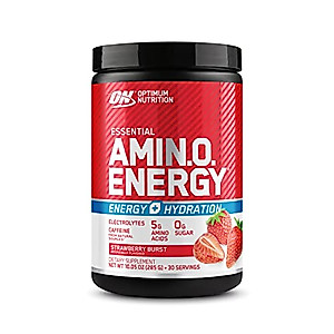 Optimum Nutrition Amino Energy Plus Electrolytes Energy Drink Powder, Caffeine for Pre-Workout Energy and Amino Acids/BCAAs, Strawberry Burst, 10.5 Ounces (30 Servings), Pink (Packaging May Vary)