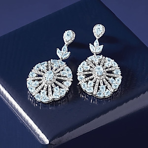 Ross-Simons 6.50 ct. t.w. Aquamarine and .56 ct. t.w. Diamond Drop Earrings in Sterling Silver