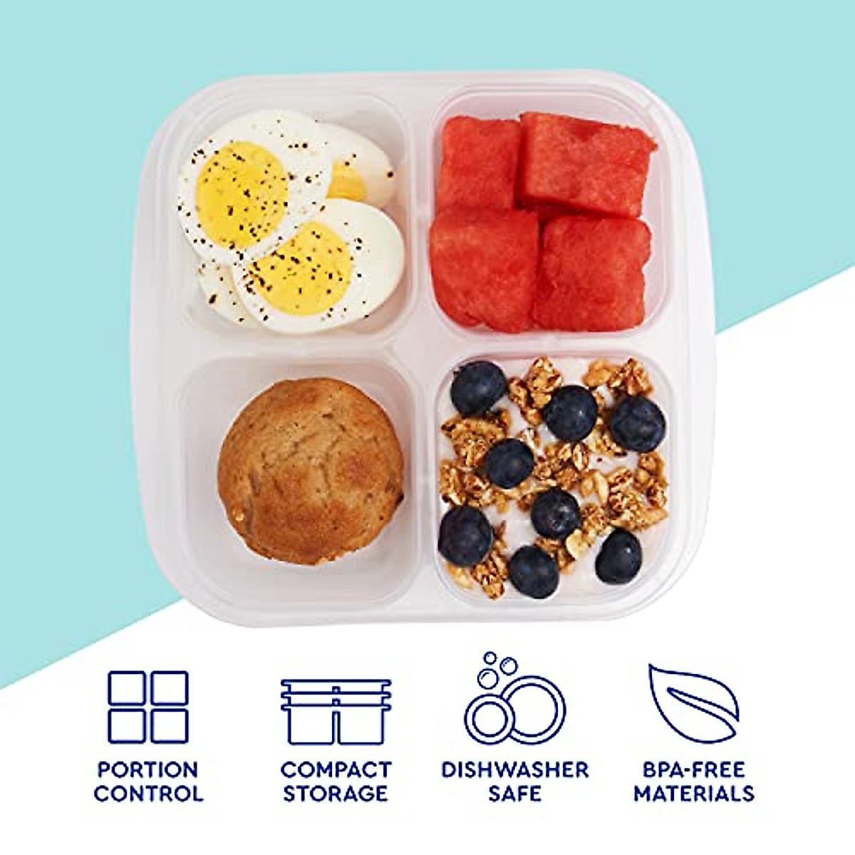EasyLunchboxes® - Bento Snack Boxes - Reusable 4-Compartment Food Containers for School, Work and Travel, Set of 10, (Classic)