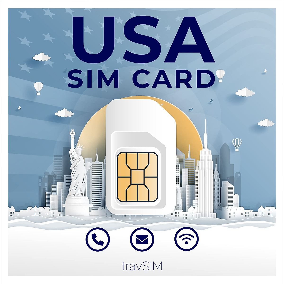 travSIM Prepaid USA SIM Card | 15GB Mobile Data with 4G/5G Speed. Unlimited Calls and Texts in The USA. The US SIM Card Works with iOS and Android Devices. Valid for 14 Days.