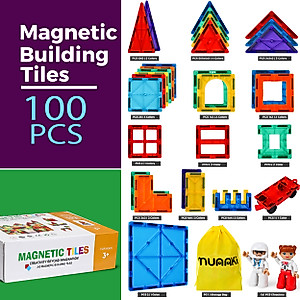 Magnetic Tiles for Kids,100 Pcs Magnetic Blocks for Kids Ages 4-8, Educational Tiles and Stem Toys with 2 Characters, Magnetic Building Blocks for Preschool Kids Recreational, Learning,Creativity