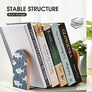 Funny Baby Sharks Wood Book Ends for Shelves Non-Skid Bookend Book Stand Book Holder Stopper for Home Office School