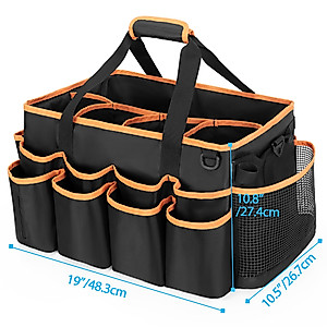 HODRANT Extra-large Wearable Cleaning Caddy, Cleaning Organizer Bag for Cleaning Products, Housekeeper Tote with Pad, Handle, Car Wash Tools Bag for Detailing Supplies, Bag Only, Orange Edge