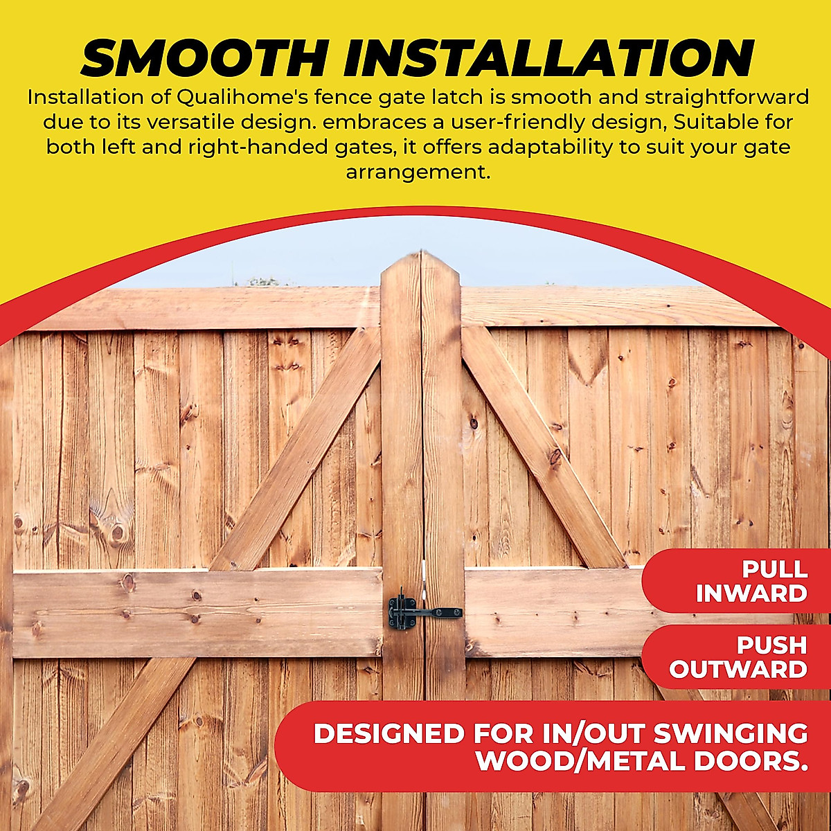 Self Locking Automatic Gravity Lever Fence Gate Latch, Steel, Black